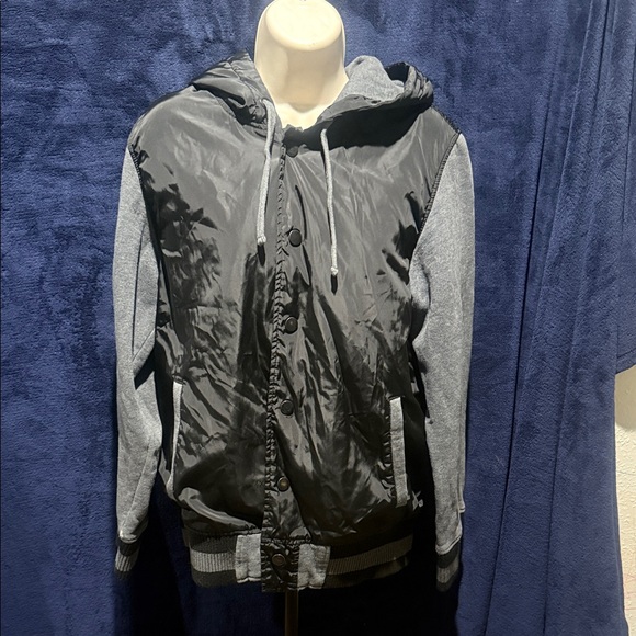 Foot Locker | Jackets & Coats | Mens Black And Gray Hooded Bomber ...